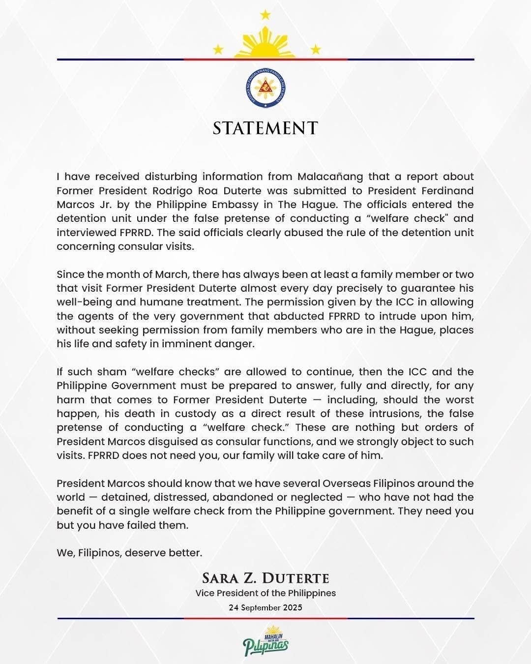 Sara Duterte Warns ICC, PH Gov't Must Prepare To Answer if Dad Rodrigo ...