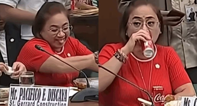 Sarah Discaya Caught Drinking Soda During Senate Hearing | Newspapers