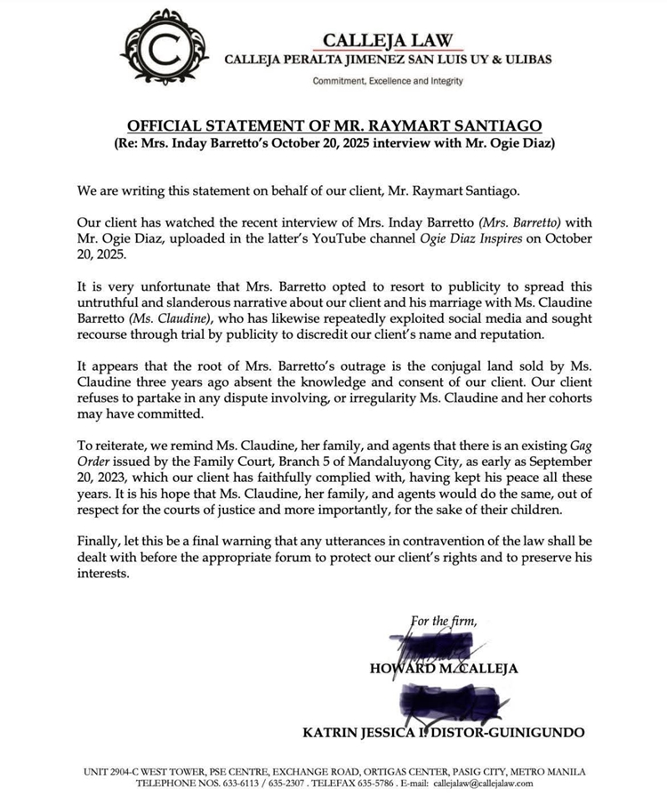 Raymart Santiago Reacts to Inday Barretto’s Claims | Newspapers