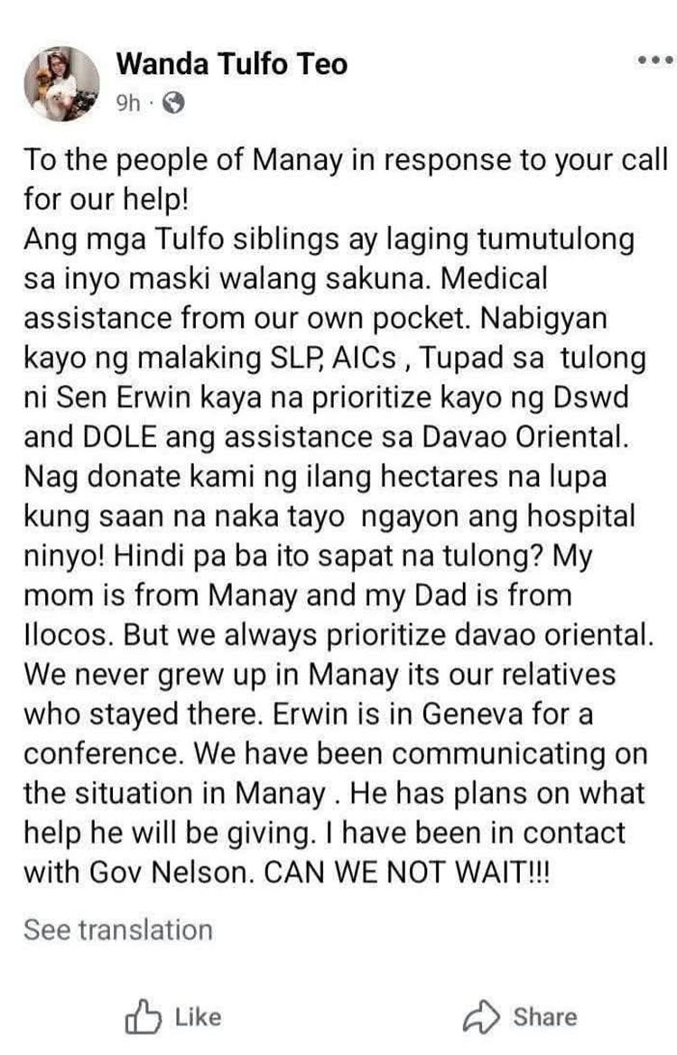 Wanda Tulfo-Teo Criticized for Her Response to Manay Earthquake Victims ...
