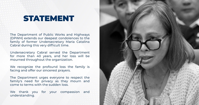 DPWH Issues Statement on Death of Former Undersecretary Maria Catalina ...