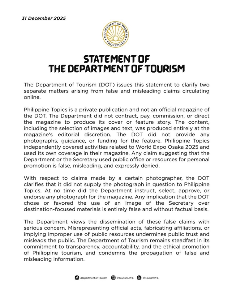 Department of Tourism Explains Magazine Cover Featuring Secretary ...