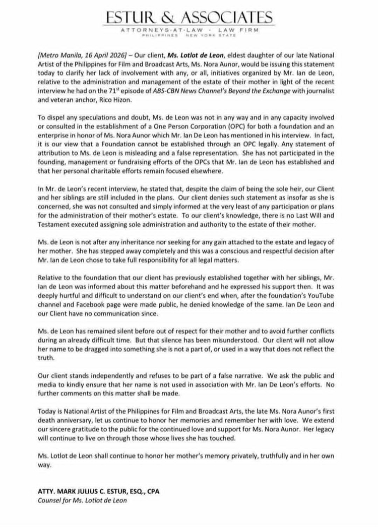 Lotlot de Leon Camp Breaks Silence on Issue With Ian de Leon | Newspapers